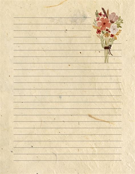 Vintage Floral Writing Paper 10 Lined Printable Sheets Us Letter Size