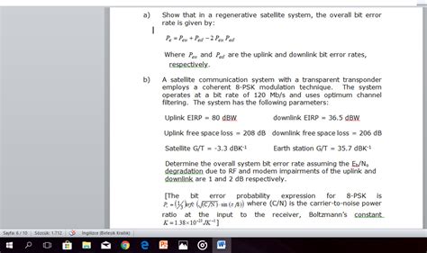 Solved A Show That In A Regenerative Satellite System The