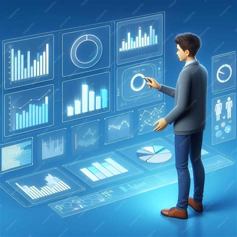 3d Render Of Person Analyzing Data Visualizations In Modern Workspace