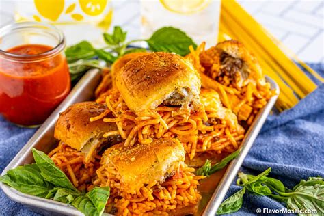 Spaghetti And Meatball Sliders On Hawaiian Rolls Flavor Mosaic