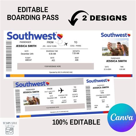 Editable Boarding Pass Ticket Template Surprise Airline T