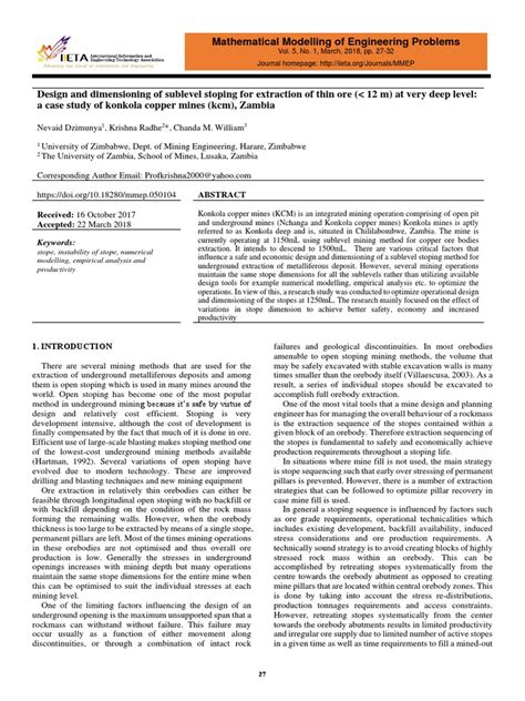 Design And Dimensioning Of Sublevel Stoping For Ex Pdf Mining Nature
