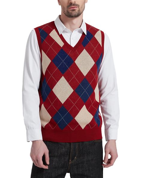Kallspin Mens Argyle Vest Sweater Wool Blend V Neck Sleeveless