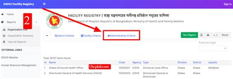 Facility Registry স্বাস্থ্য মন্ত্রণালয়ের অধীনস্থ প্রতিষ্ঠান সমূহের তালিকা