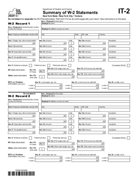 Summary Of Federal Form W 2 Statements It2 Fill Out And Sign Online
