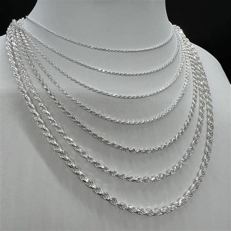 925 Sterling Silver Mens Womens Rope Chain Necklace 1mm 3mm 16 30