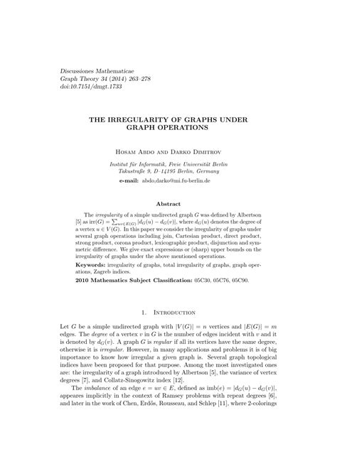 Pdf The Irregularity Of Graphs Under Graph Operations