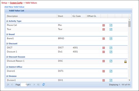 System Config Valid Values