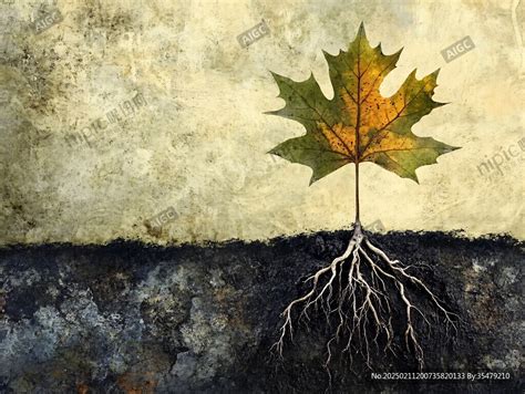 Ai创作图落叶对根的回报 叶落生根 枫树苗壁画 绿叶对根的情意 落叶生根 落地生根插画 创意树根装饰画 叶脉无框画 叶脉装饰画 枝叶根系 落叶生根幼苗 树根落叶归根 秋天落叶归根 幼苗变大树