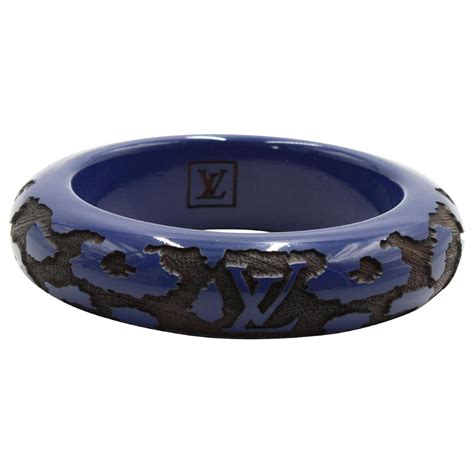Louis Vuitton Lv Logo Leomonogram Bangle Bracelet In Navy Blue Wood Ref669527 Joli Closet