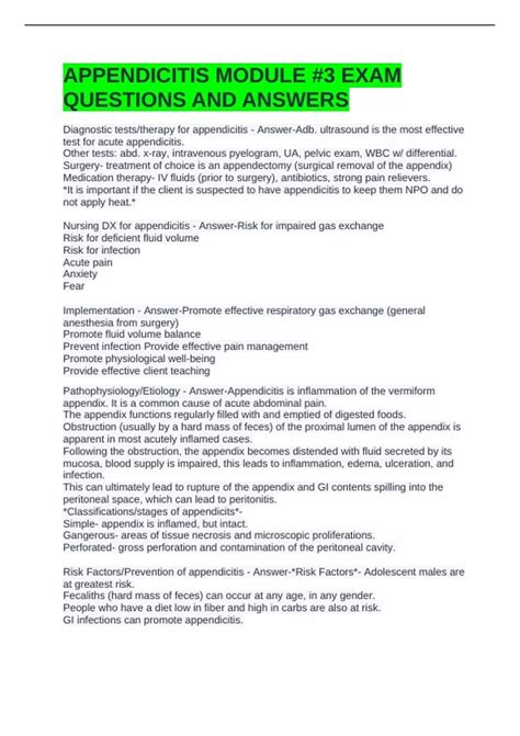 Appendicitis Module 3 Exam Questions And Answers Appendicitis Stuvia Us