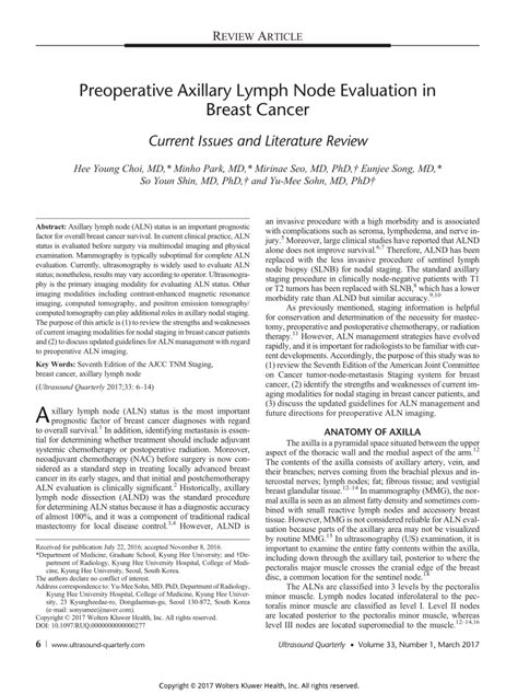 Pdf Preoperative Axillary Lymph Node Evaluation In Breast Cancer Current Issues And