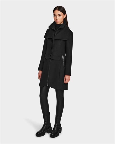 Caroline Black Wool Blend Coat Elegant And Warm Knee Length Style Rudsak
