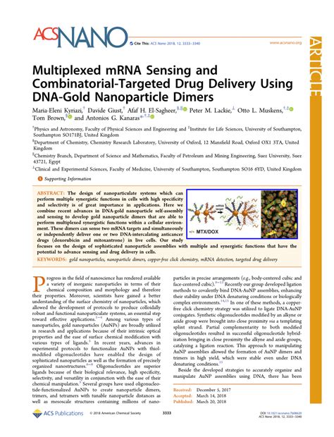 Pdf Multiplexed Mrna Sensing And Combinatorial Targeted Drug Delivery
