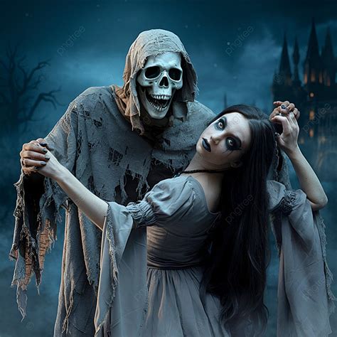 3d Girl Dancing Gracefully With Ghost On Beautiful Background 3d Girl