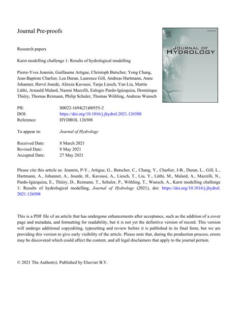 Pdf Karst Modelling Challenge 1 Results Of Hydrological Modelling