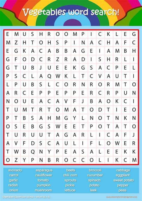 Vegetables Word Search Puzzle Worksheets