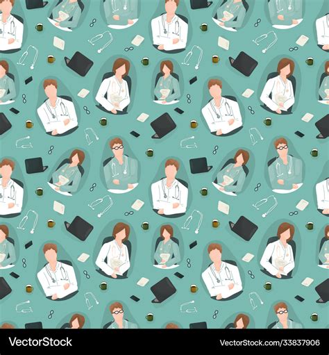 Seamless Pattern Characters Doctors Medical Vector Image