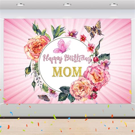 Happy Birthday Mom Backdrop Banner Mother Birthday Party