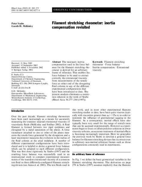 Pdf Filament Stretching Rheometer Inertia Compensation Revisited