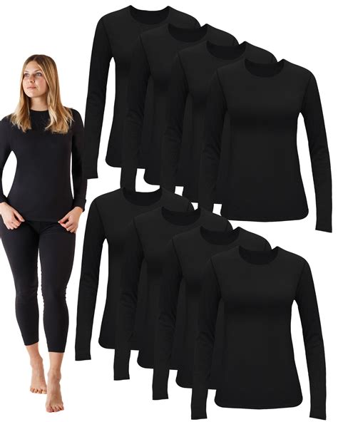 Jecery 8 Pcs Thermal Long Sleeve Shirts For Womens Thermal Top Set Crew