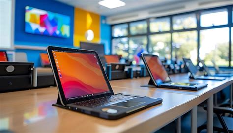 Classroom Technology Setup With Tablets And Laptops Premium Ai