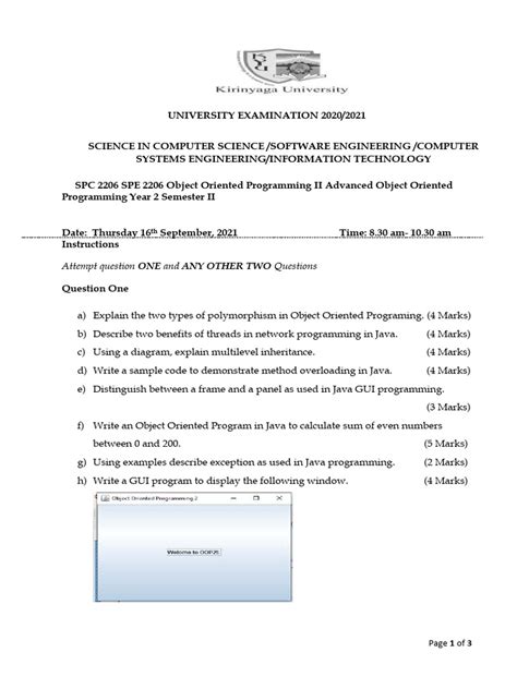 spc 2206 spe 2206 object oriented programming ii advanced object oriented programming year 2