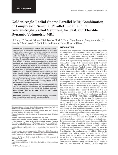 Pdf Golden Angle Radial Sparse Parallel Mri Combination Of Compressed Sensing Parallel