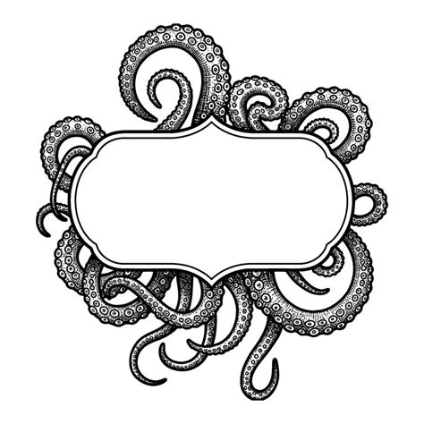 Tentacles Frame Design Blank Label Black And White Outline Line Art