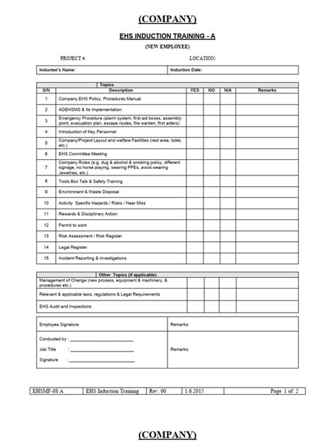 Ehs Induction Training Pdf