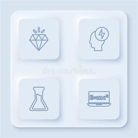 Set Line Diamond Head And Electric Symbol Test Tube Flask And
