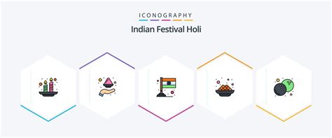 holi 25 filledline icon pack including food vadas powder kanji cake