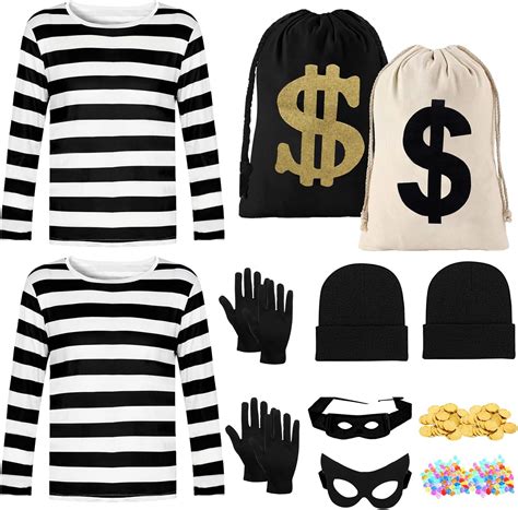 Halloween Robber Costume Men Women 2 Set Thief Cosplay