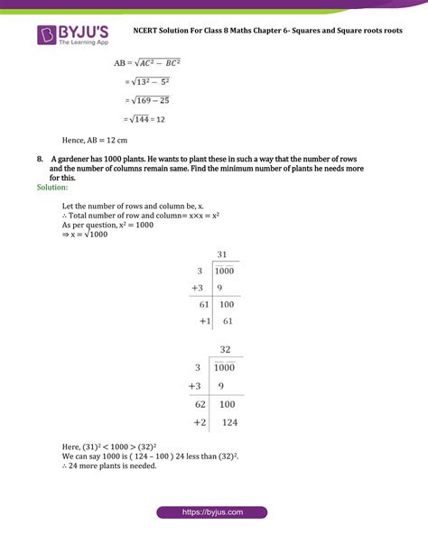 NCERT Solutions Class 8 Maths Chapter 6 Squares And Square Roots