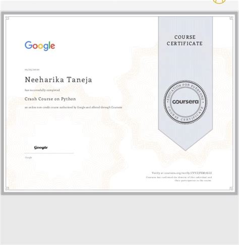 Neeharika Taneja On Linkedin Completed Crash Course On Python Offered