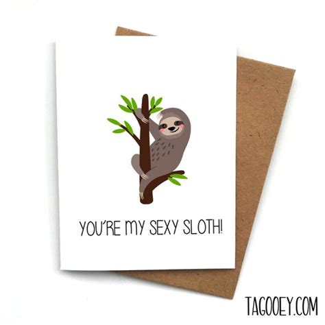 Funny Love Card Sexy Sloth Pun Valentines Day Card For Him Etsy