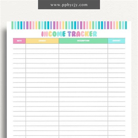 Income Tracker Printable Template Monitor Earnings Sources And Trends