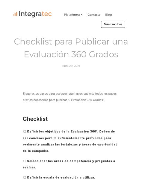 Checklist Para Publicar Una Evaluación 360 Grados Integratec Pdf