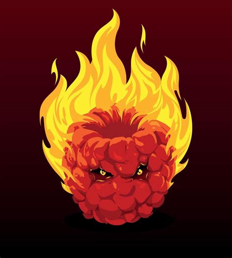 Fiery Red Berry Monster With Blazing Flames And Angry Eyes