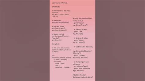 26 Dictionary Methods Mydict Dictionary Python Code Youtube