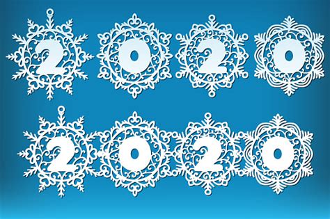 눈송이 형태의 레이저 컷 번호 2020 템플릿 눈송이와 크리스마스 공의 템플릿 크리스마스 장식을 잘라 12월에 대한 스톡 벡터 아트 및 기타 이미지 Istock