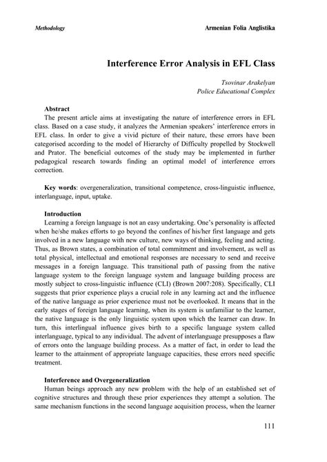 Pdf Interference Error Analysis In Efl Class