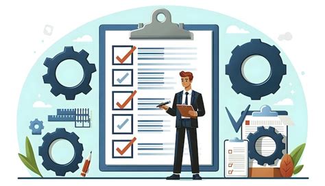 Flat Border Frame With Checklist And Gear For Process Management Simple Vector Illustration For