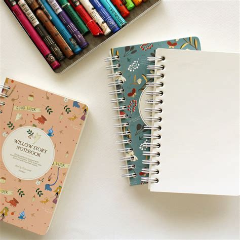 Indigo Willow Story Wirebound Pattern Small Notebook Fallindesign
