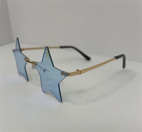 Mirrored Star Shaped Rimless Sunglasses Shades Golden Metal Frames