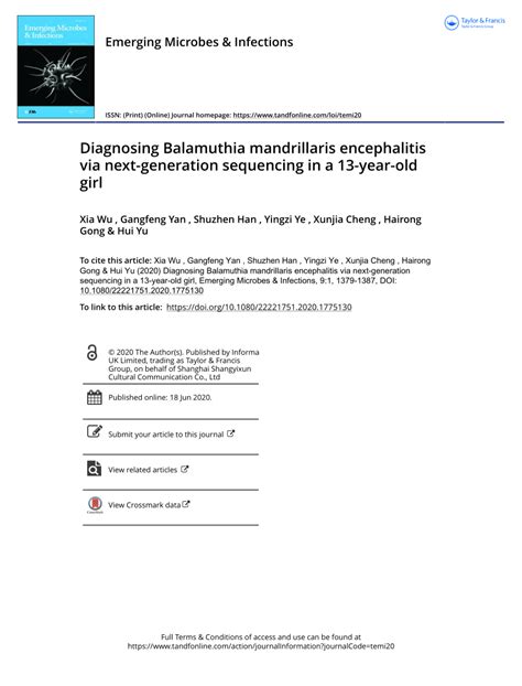 Pdf Diagnosing Balamuthia Mandrillaris Encephalitis Via Next