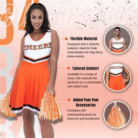 Orange Cheerleader Outfit With Pom Poms Redstar Fancy Dress