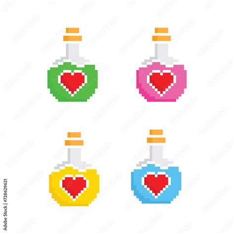 Pixel Health Love Potion Icon Vector Element For 8 Bit Game Heart Mana
