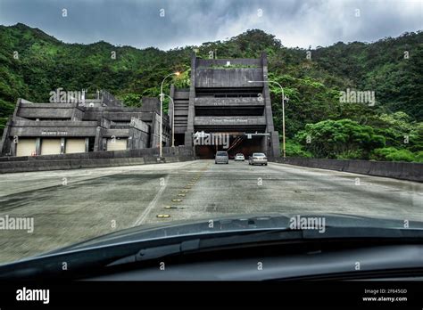 Cars Entering Tetsuo Harano Tunnel On Highway H3 On Oahu Island Hawaii