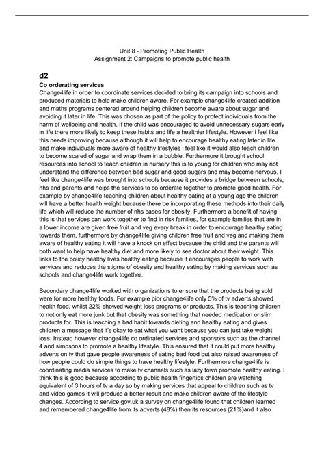 Unit 8 Promoting Public Health Assignment 2 Campaigns To Promote